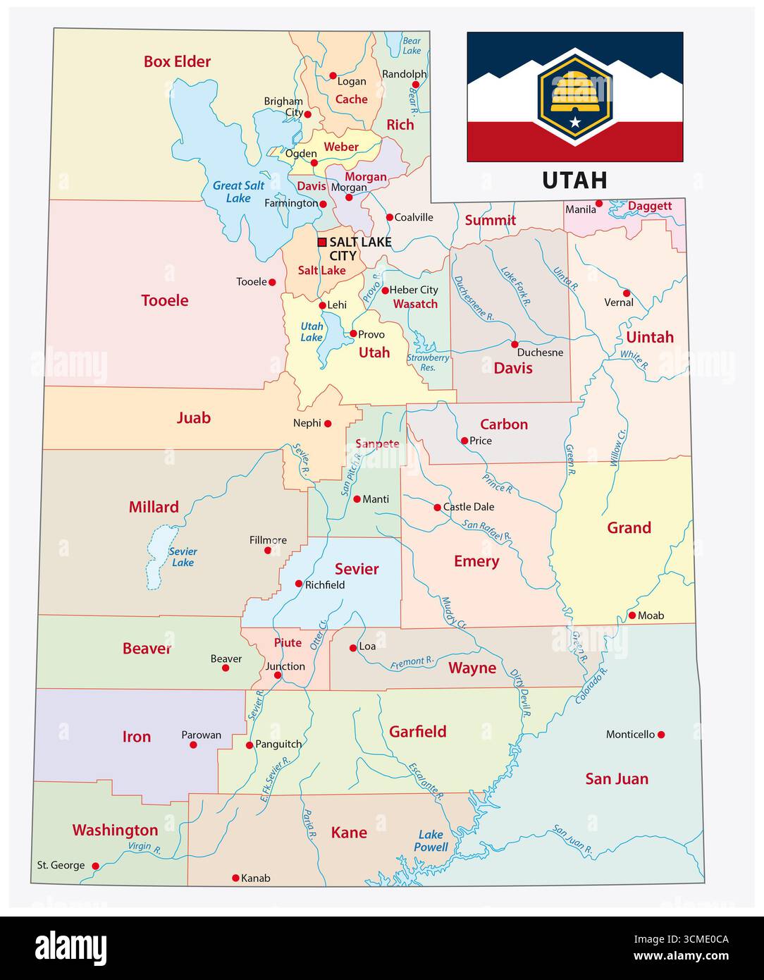 utah administrative and political map with new flag Stock Photo - Alamy