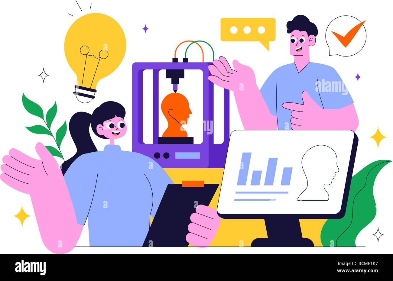 3D Printing Workshop Vector Illustration Featuring an Innovative ...