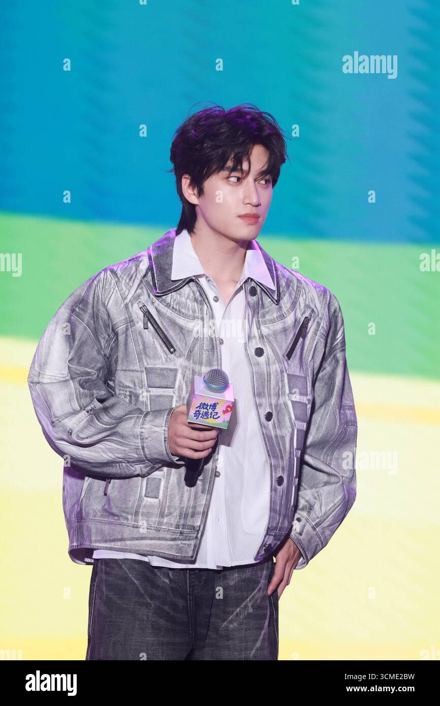 Chinese actor Zhang Kangle attends an activity in Chengdu City ...