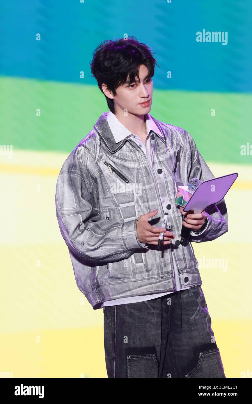 Chinese actor Zhang Kangle attends an activity in Chengdu City ...