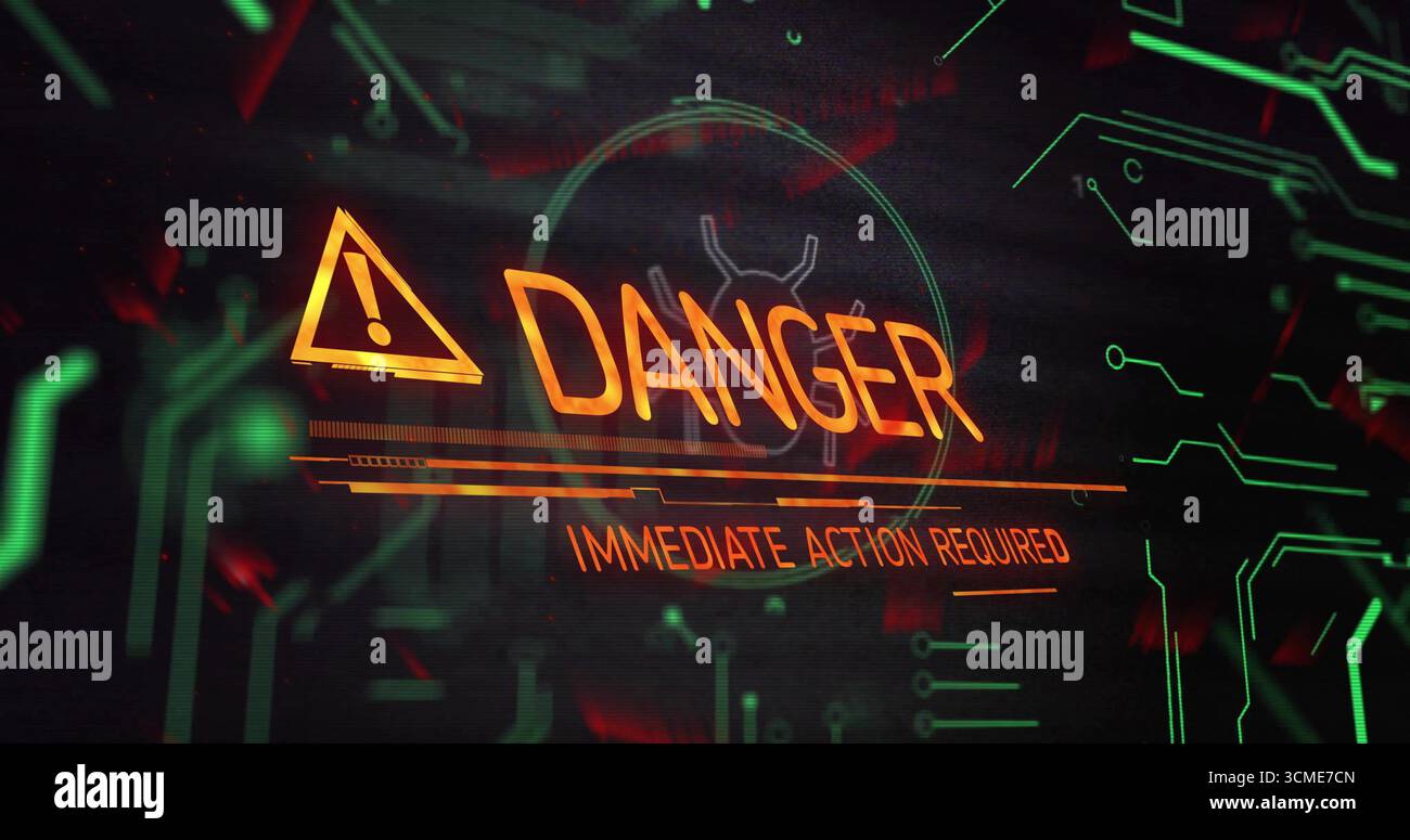 Displaying danger warning on panel with large DANGER text, hazard icon ...