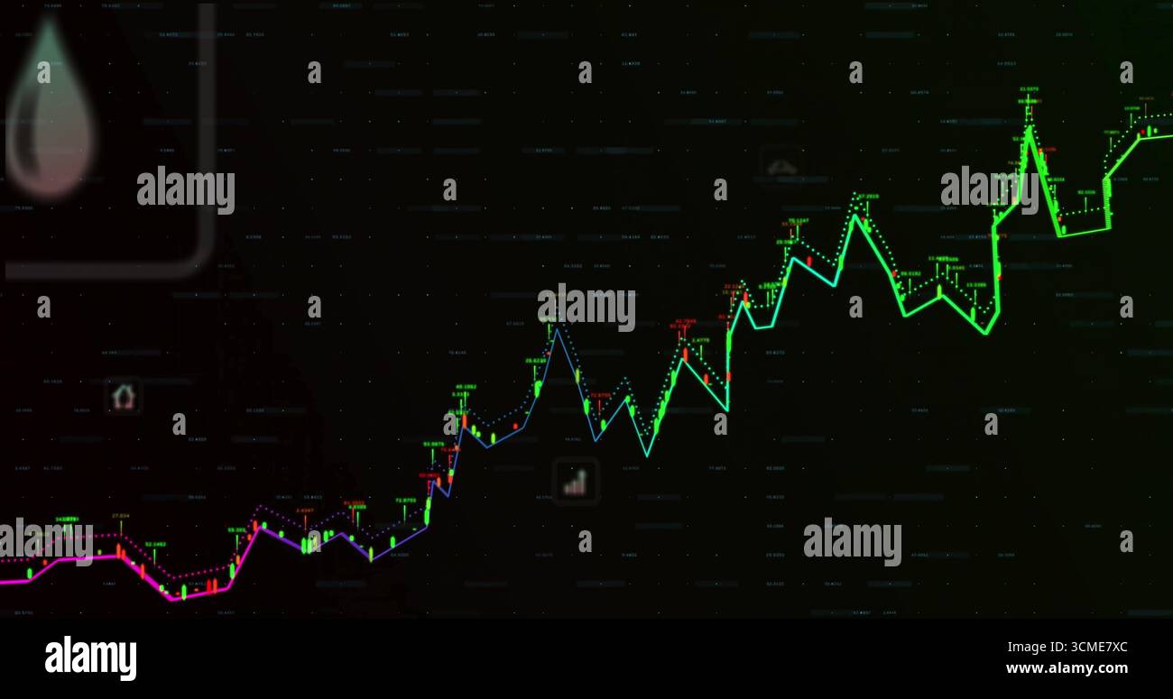 Displaying neon line chart fluctuating on trading dashboard, with price ...