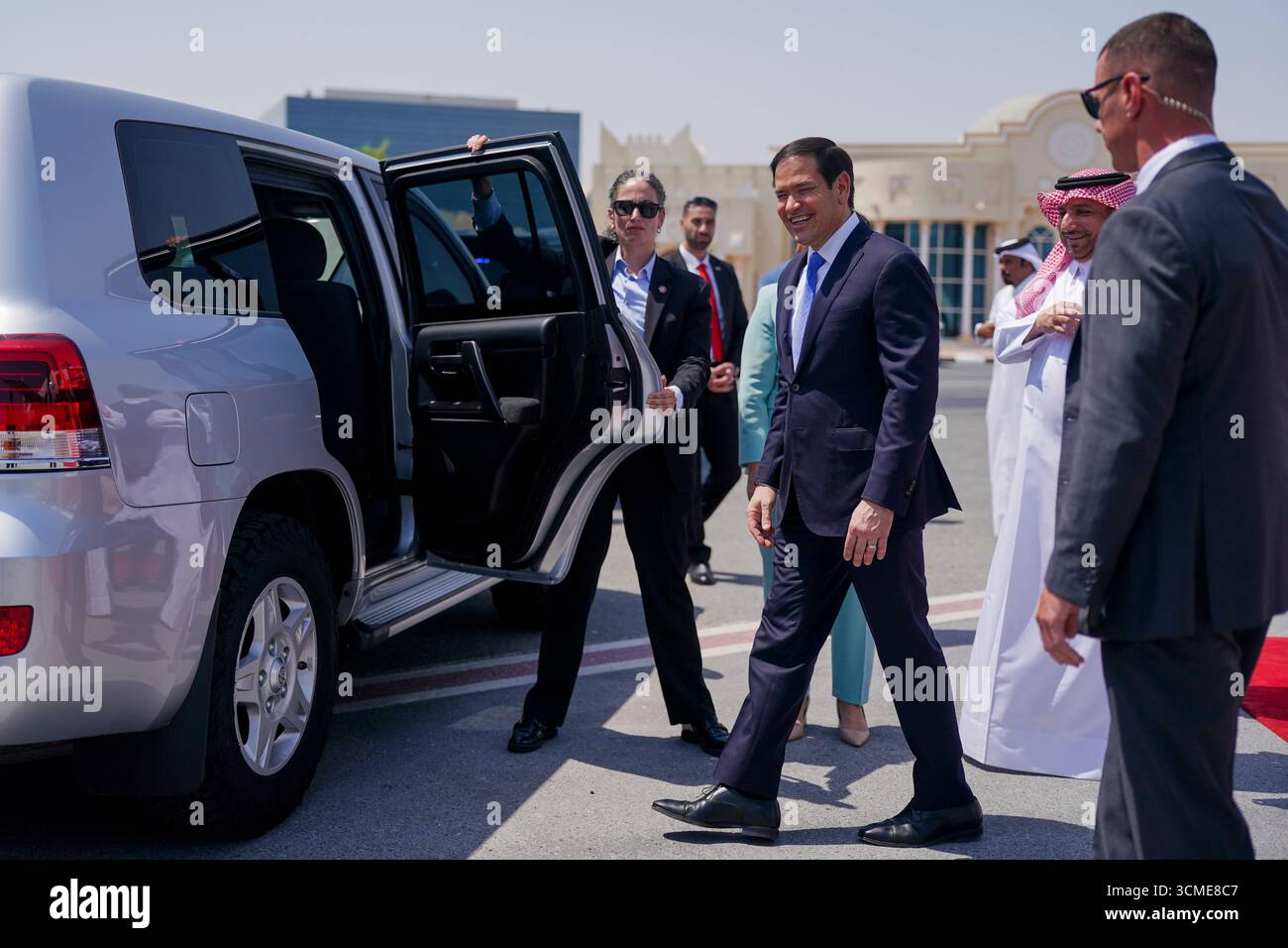 U.S. Secretary of State Marco Rubio walks to enter a vehicle as Qatar's ...