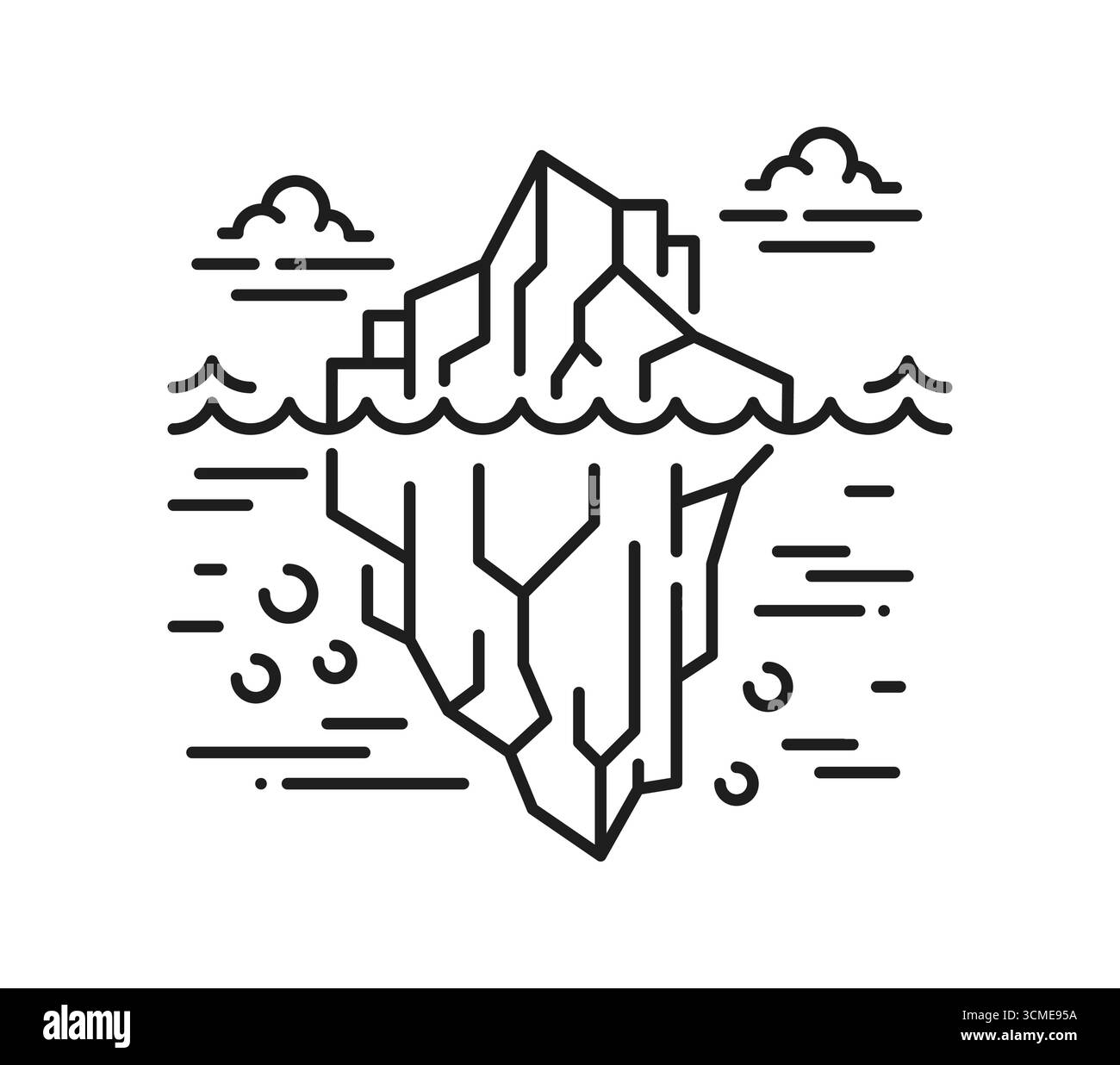 Arctic iceberg landscape thin line icon or pictogram. Northern nature ...