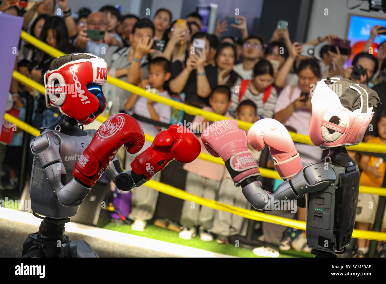 A robot boxing competition captivates visitors during the 2025 ...