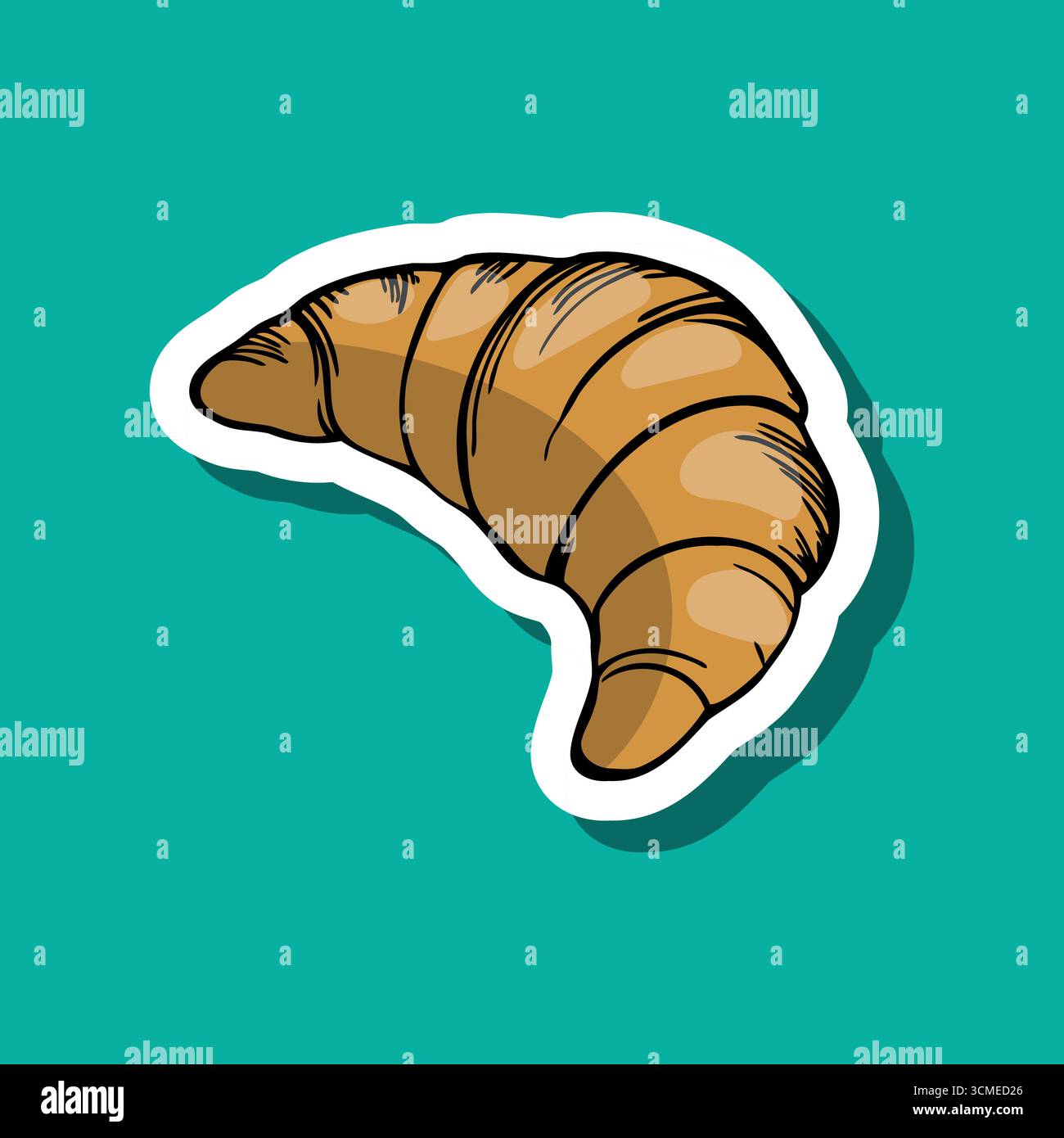 A cartoon-style croissant with a golden-brown color on a bright ...
