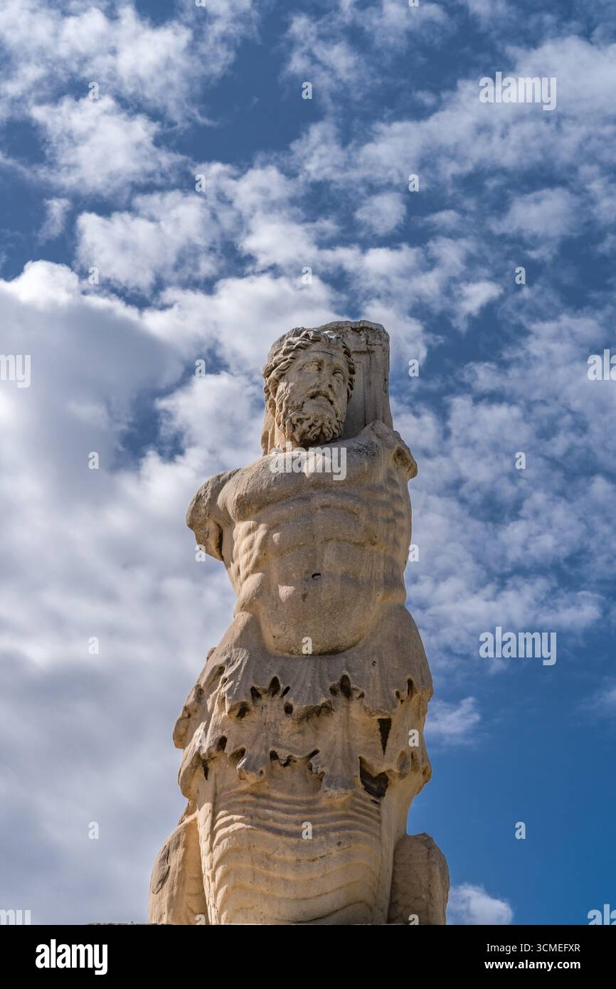 Marble statue of a Triton from the Odeion of Agrippa, displayed in the ...