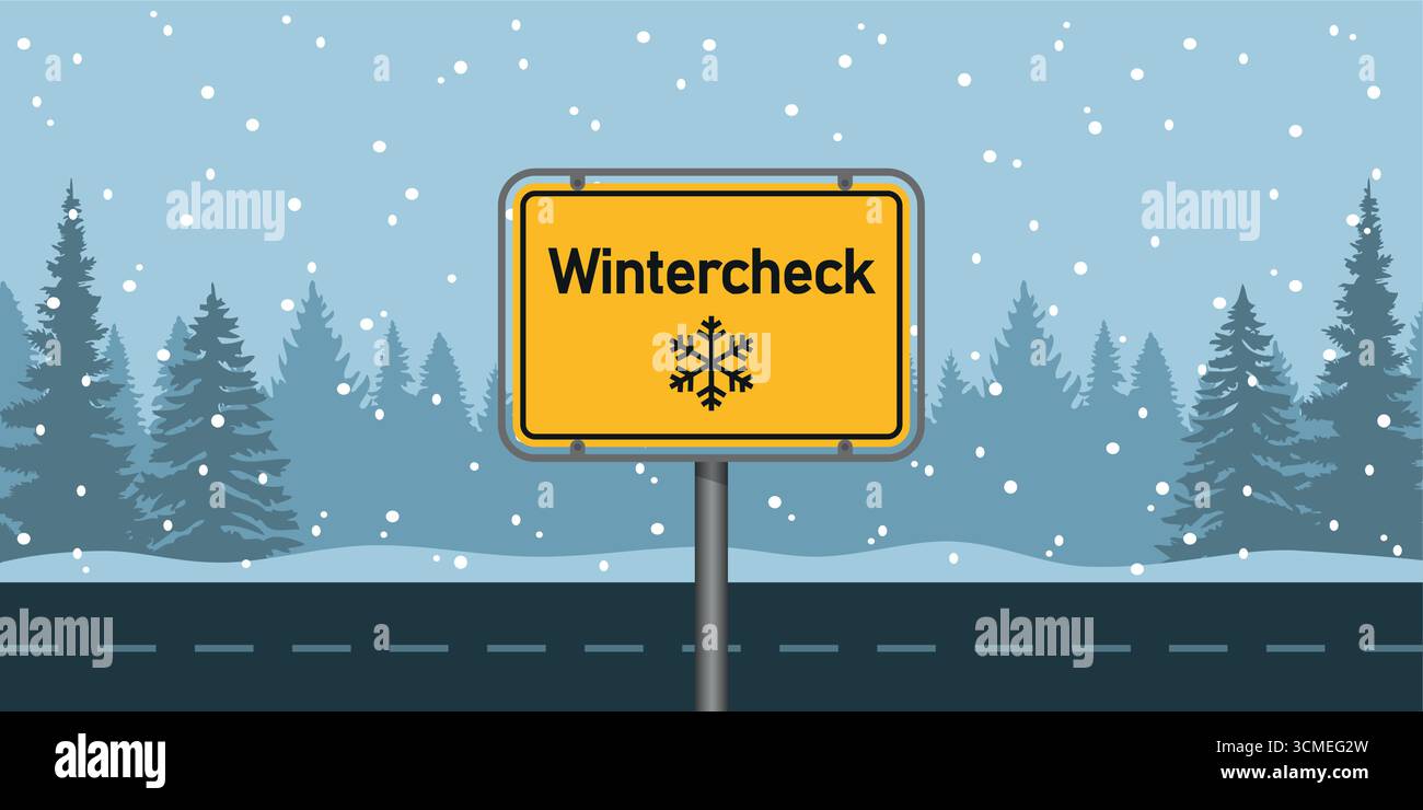 wintercheck traffic sign on snowy winter landscape background vector ...