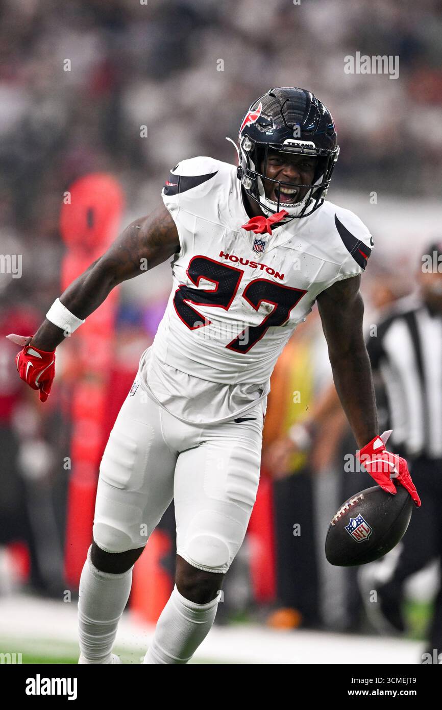 Houston Texans running back Woody Marks (27) reacts against the Tampa ...
