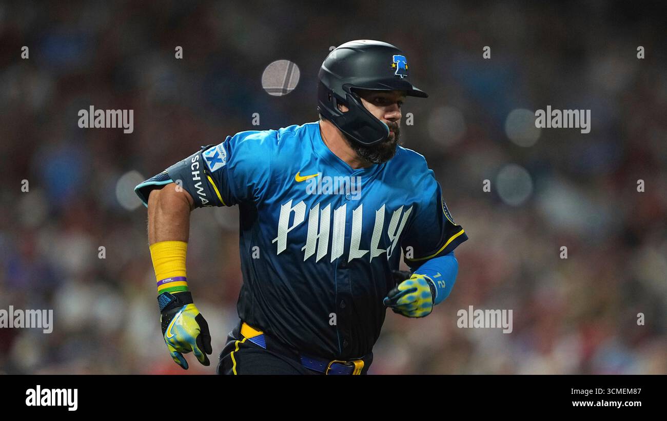 Philadelphia Phillies' Kyle Schwarber in action a baseball game, Friday ...
