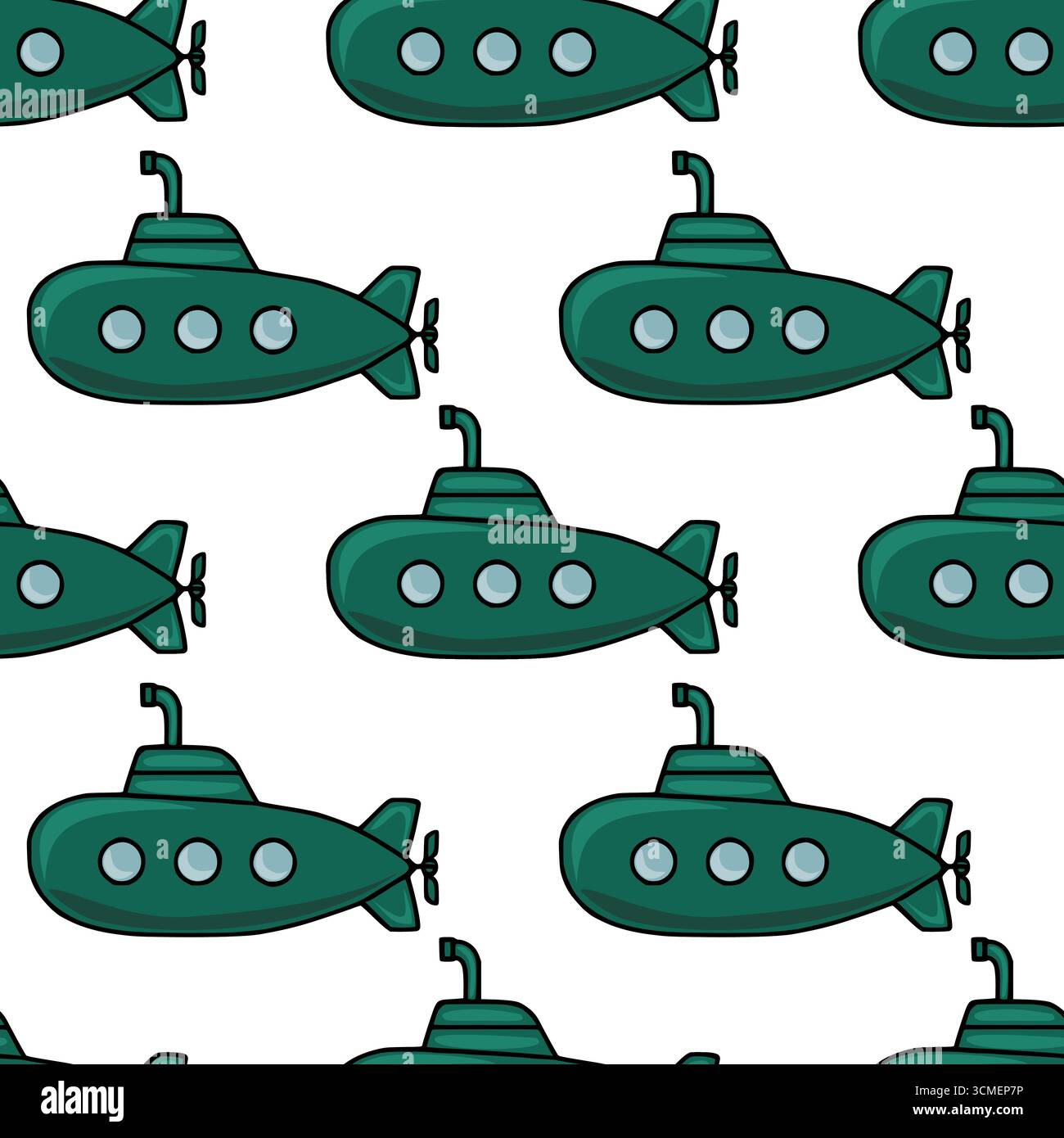 Seamless vector pattern of stylized teal submarines on white background ...