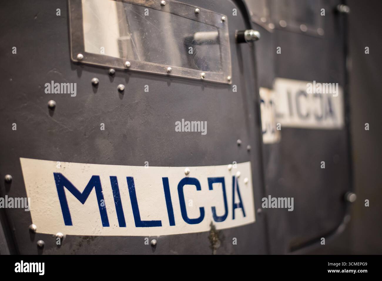Close-up of Milicja police van exterior from communist-era Poland on ...