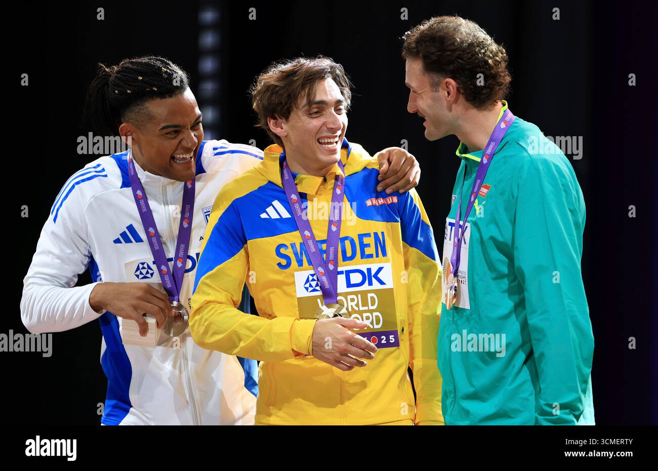 (L-R) Emmanouil KARALIS of Greece, silver, Armand DUPLANTIS of Sweden ...
