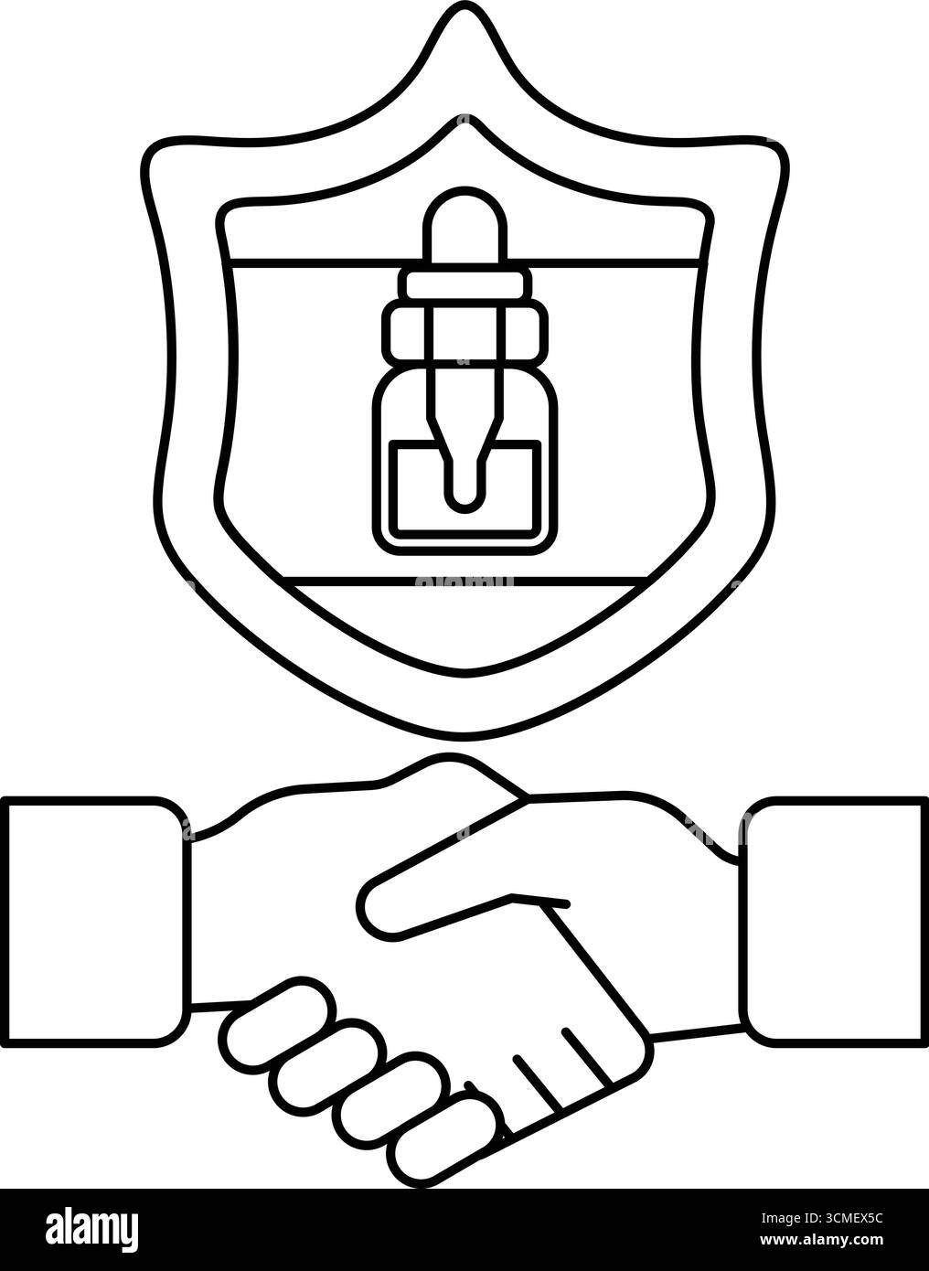 A handshake between two people with a shield behind them. The shield ...