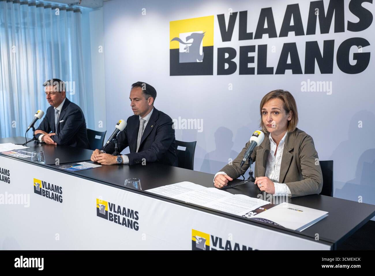 Vlaams Belang's Chris Janssens, Vlaams Belang chairman Tom Van Grieken ...