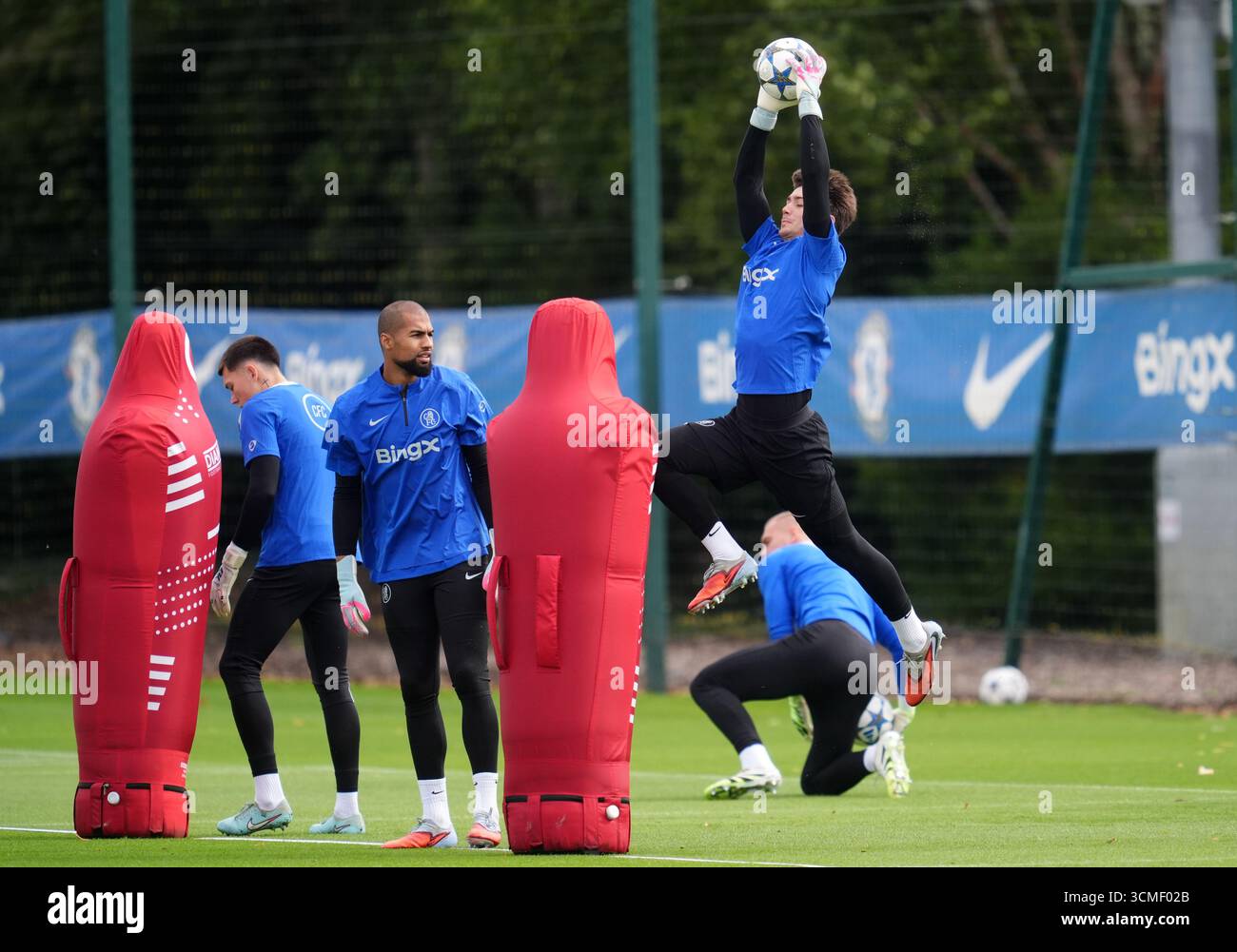 Cheslea goalkeeper Ted Curd on the ball during a training session at ...
