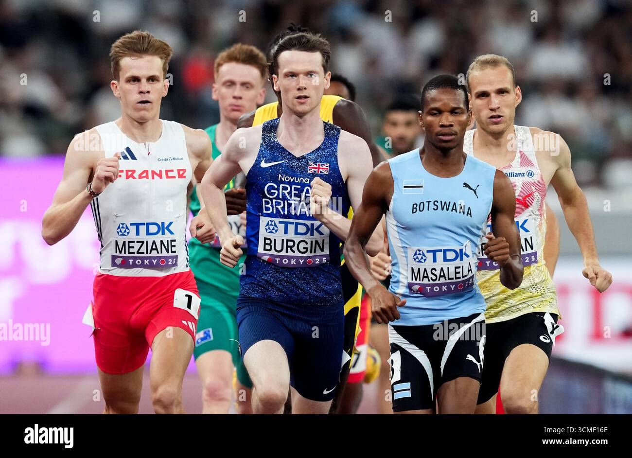 Max Burgin of Great Britain (centre) during the Men’s 800m round 1 heat ...