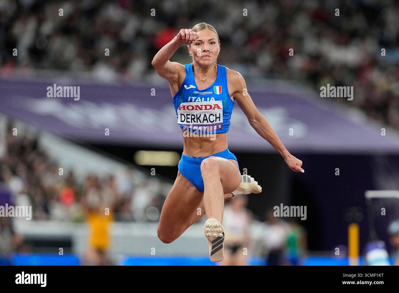 Italy's Dariya Derkach makes an attempt in the women's triple jump ...