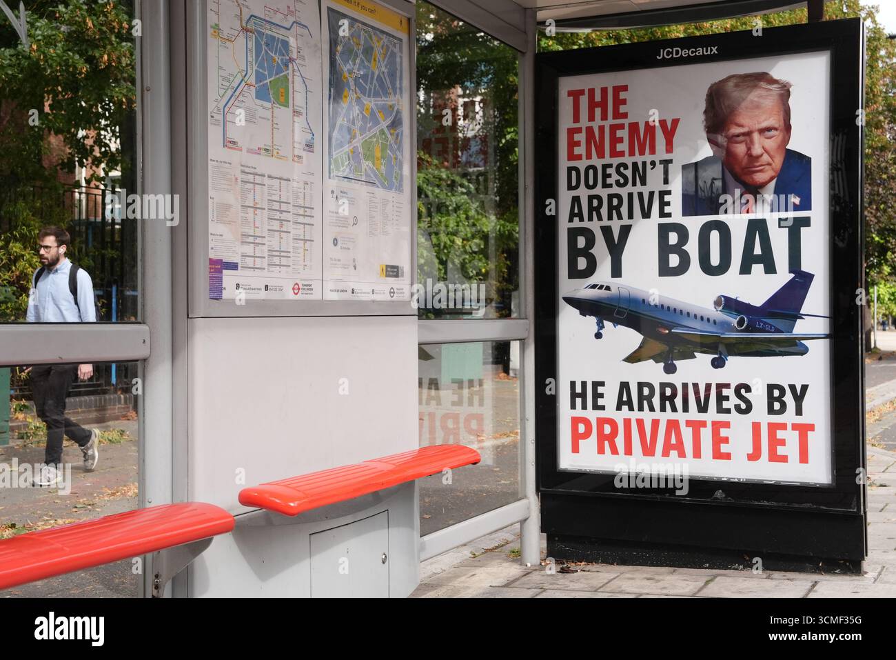 A poster on a bus stop on Baylis Road in Southwark, south London ...