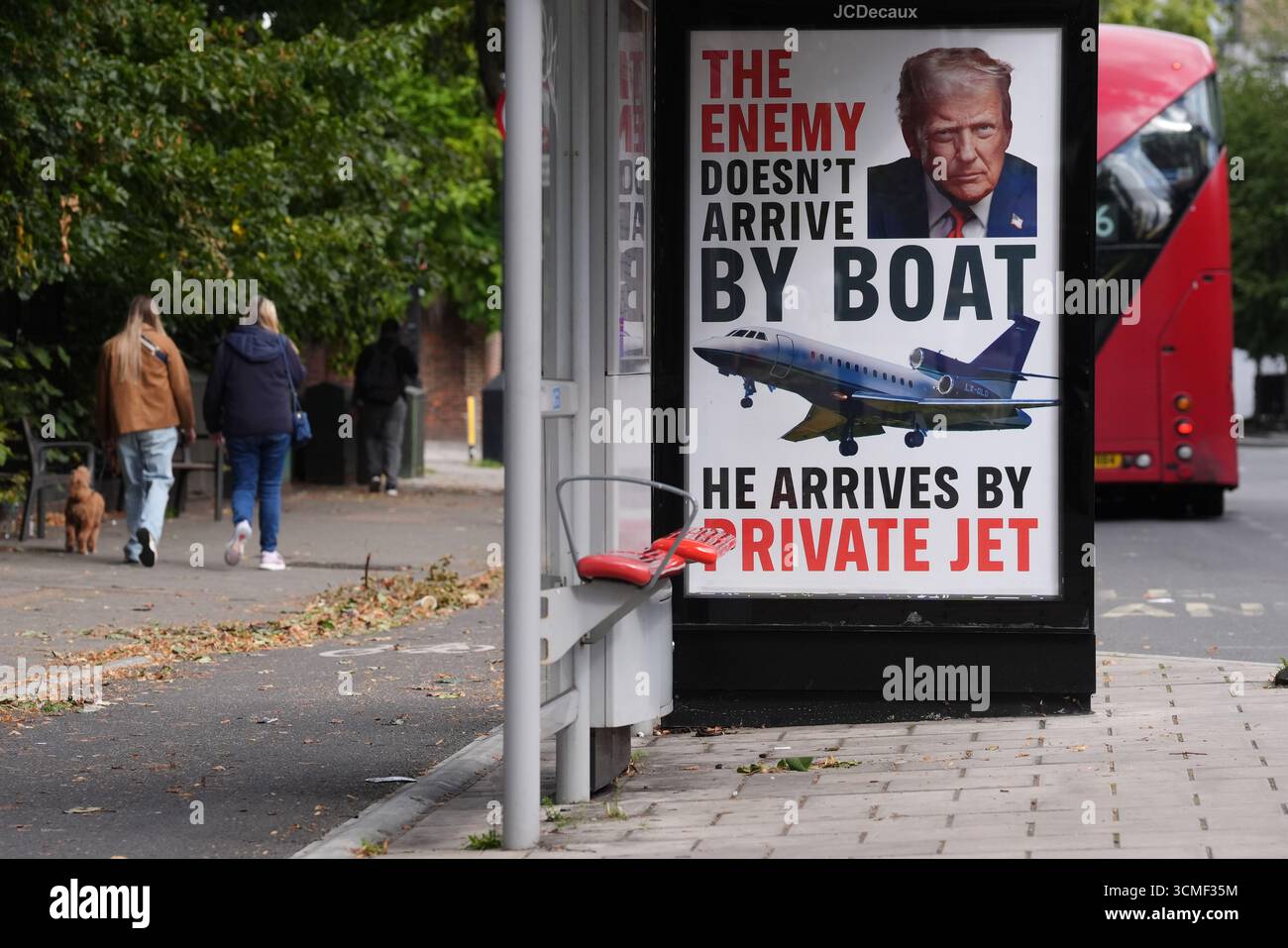 A poster on a bus stop on Baylis Road in Southwark, south London ...