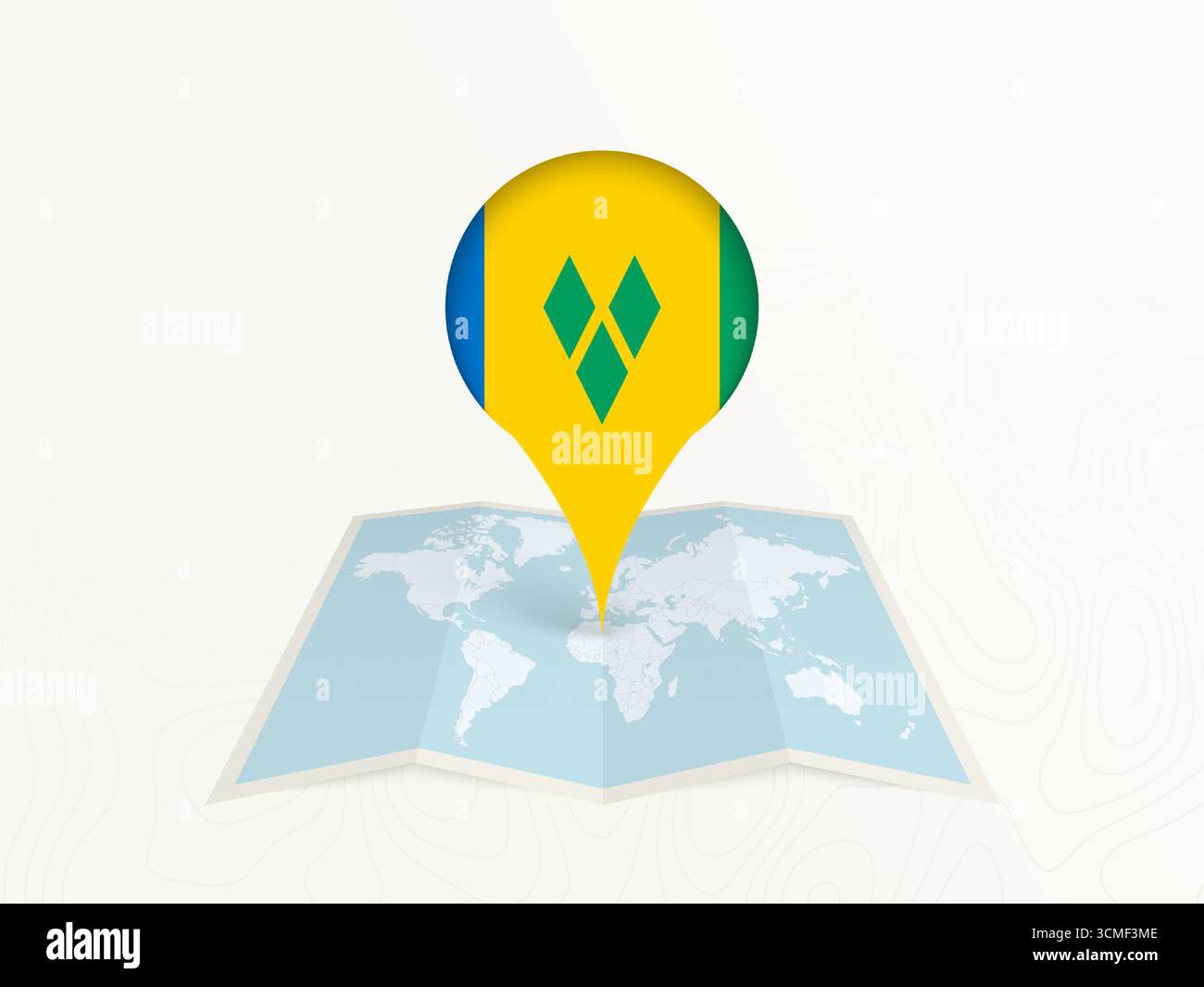Saint Vincent and the Grenadines Map Pin with National Flag on Open ...