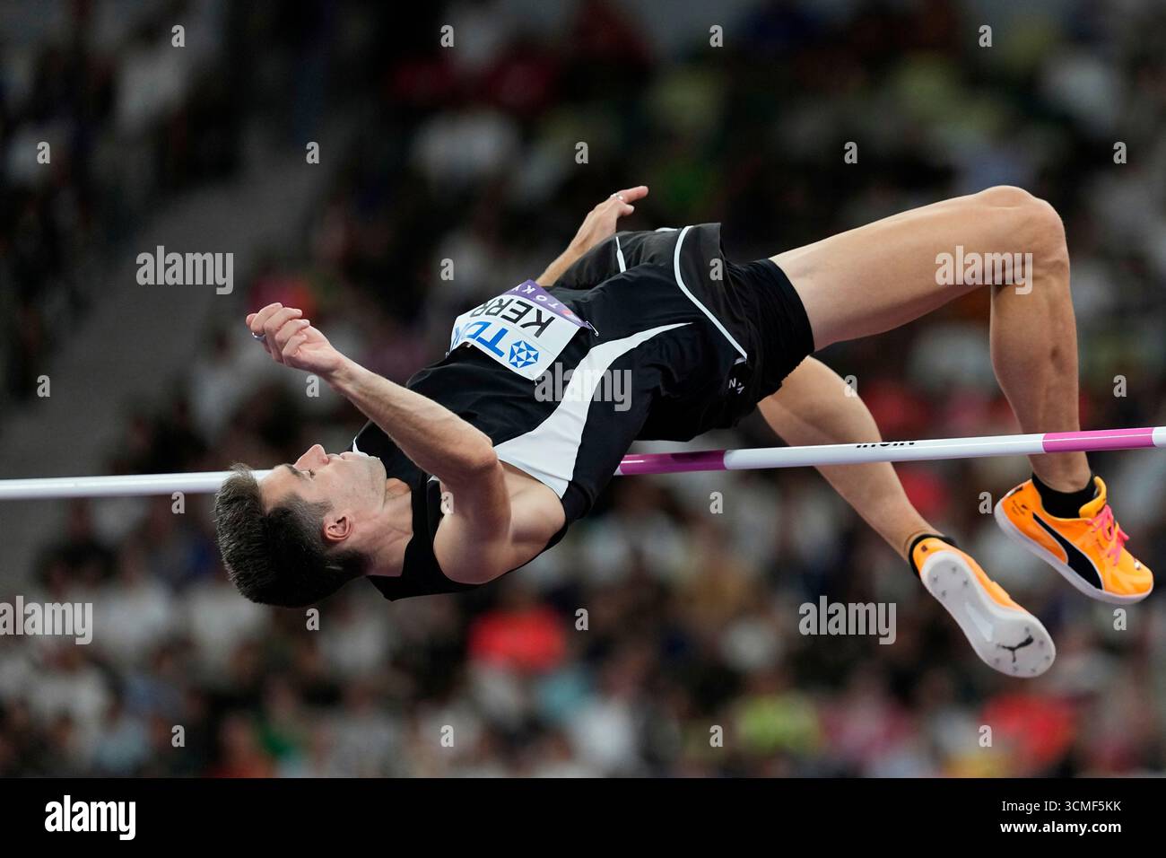 New Zealand's Hamish Kerr makes an attempt in the men's high jump final ...
