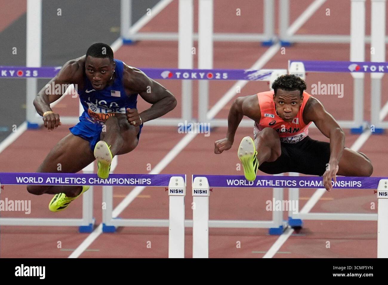 United States' Grant Holloway and Japan's Rachid Muratake compete in ...