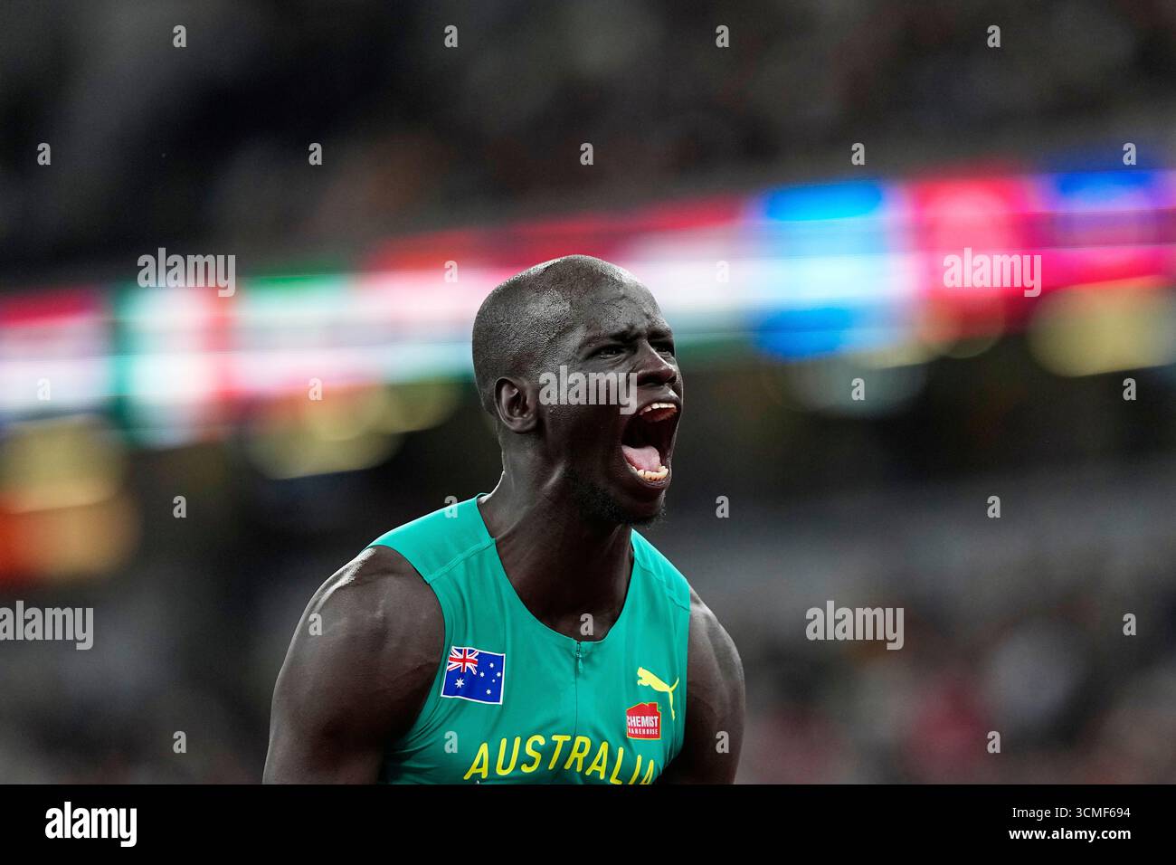 Australia's Yual Reath reacts after an attempt in the men's high jump ...