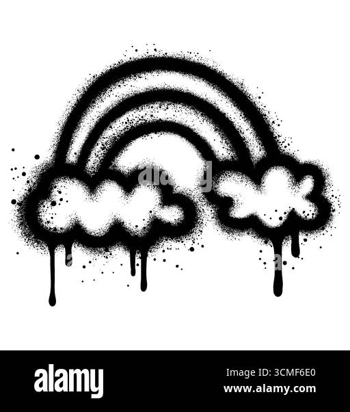 Rainbow graffiti with black spray paint isolated with a white ...
