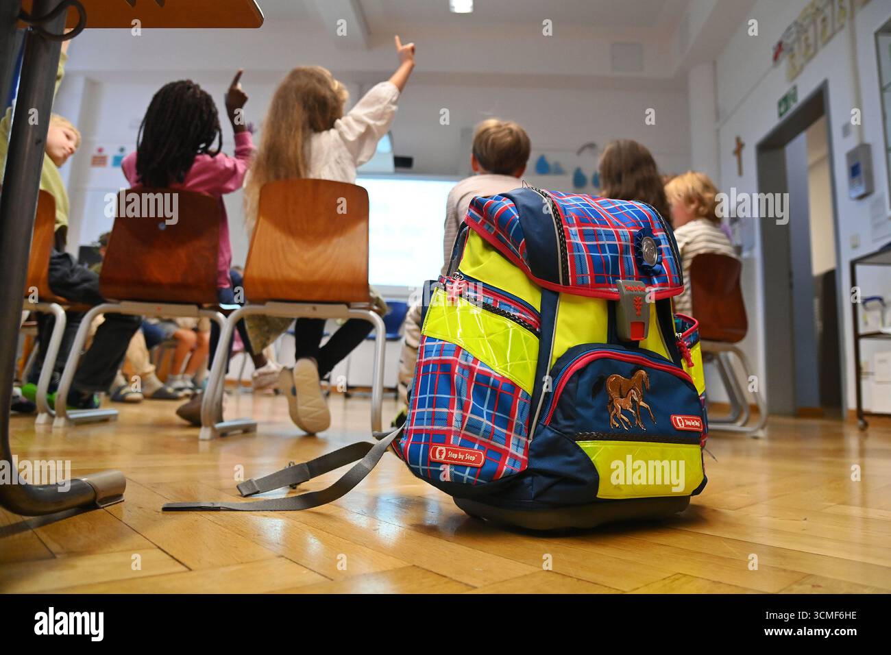 Second-grade class, children, students, class group, school bags, class ...