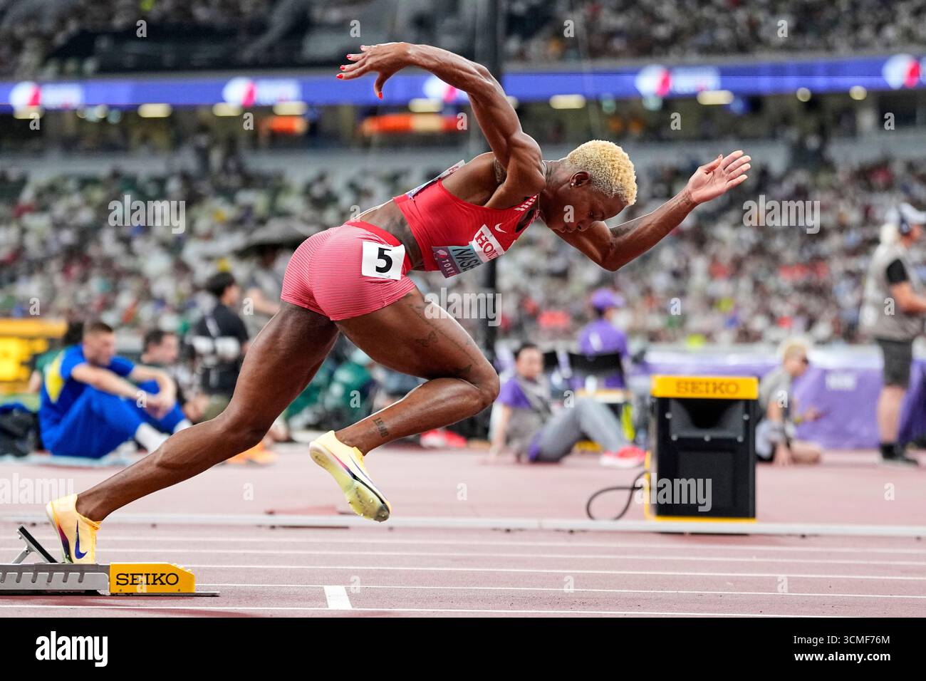 Bahrain's Salwa Eid Naser starts a women's 400 meters semifinal at the ...