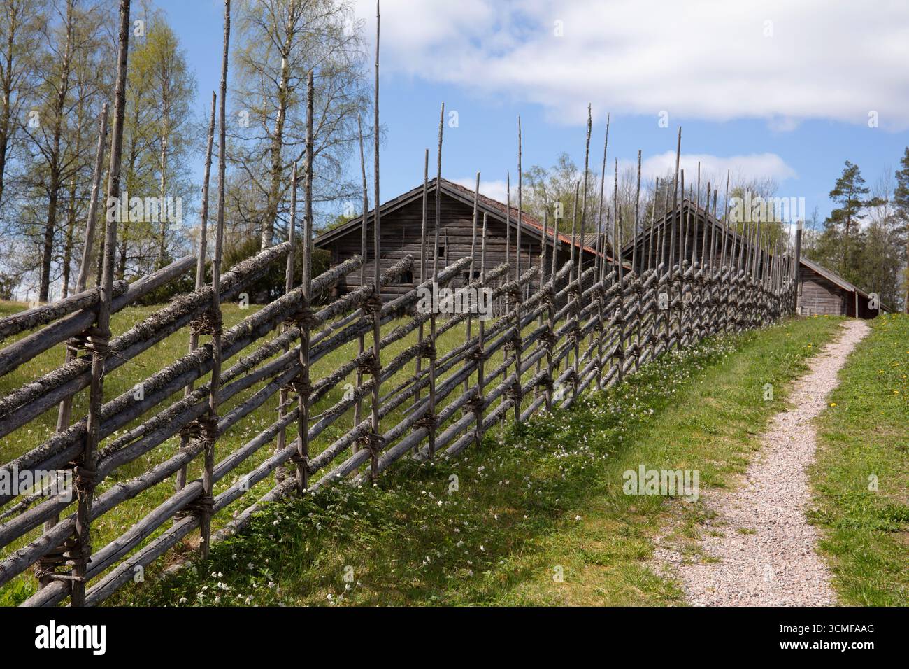 Leksand, Sweden – MAY 14, 2025: Wooden fence, untreated wood, where ...