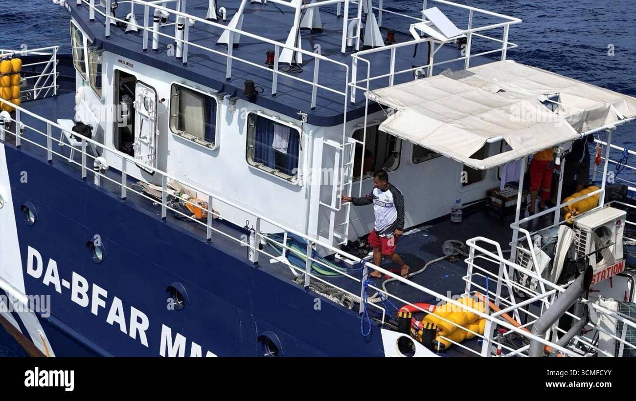 This photo provided by the Philippine Coast Guard shows damage on the ...