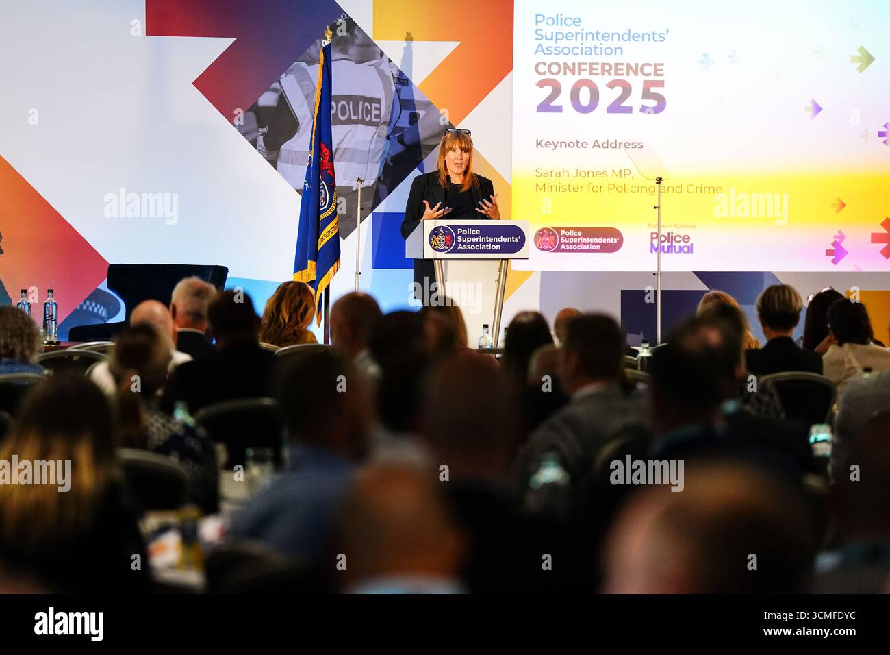 Minister of State for Policing and Crime Sarah Jones delivers a speech ...