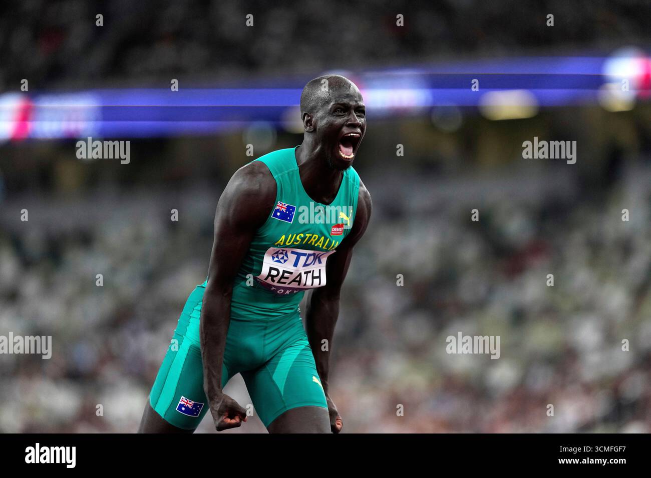 Australia's Yual Reath reacts after an attempt in the men's high jump ...