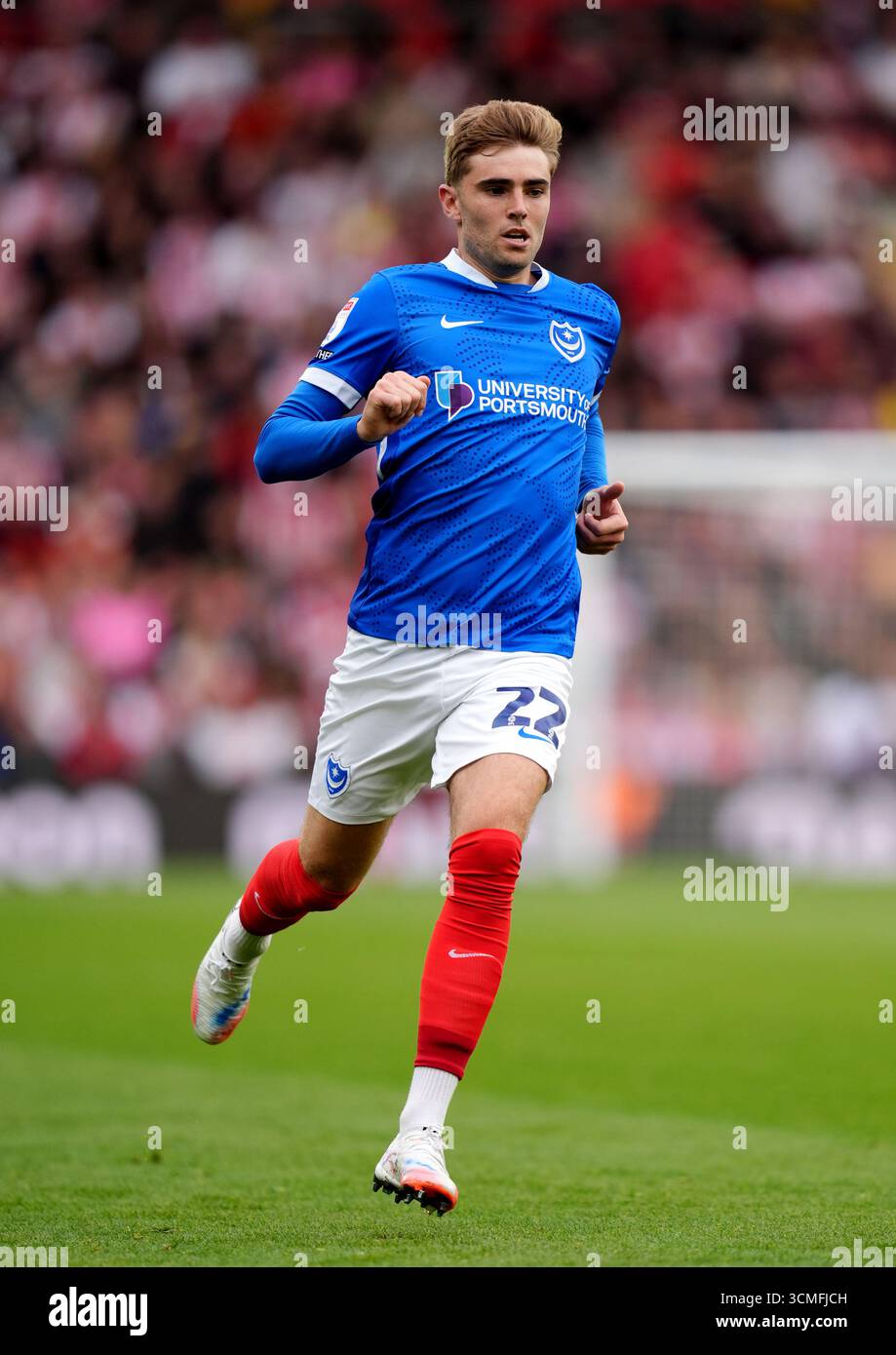 Portsmouth's Zak Swanson during the Sky Bet Championship match at St ...