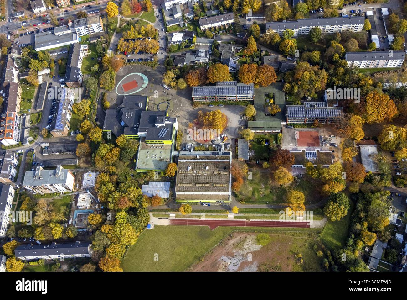 Aerial view, school centre Brauck with Erich Kaestner Realschule and ...