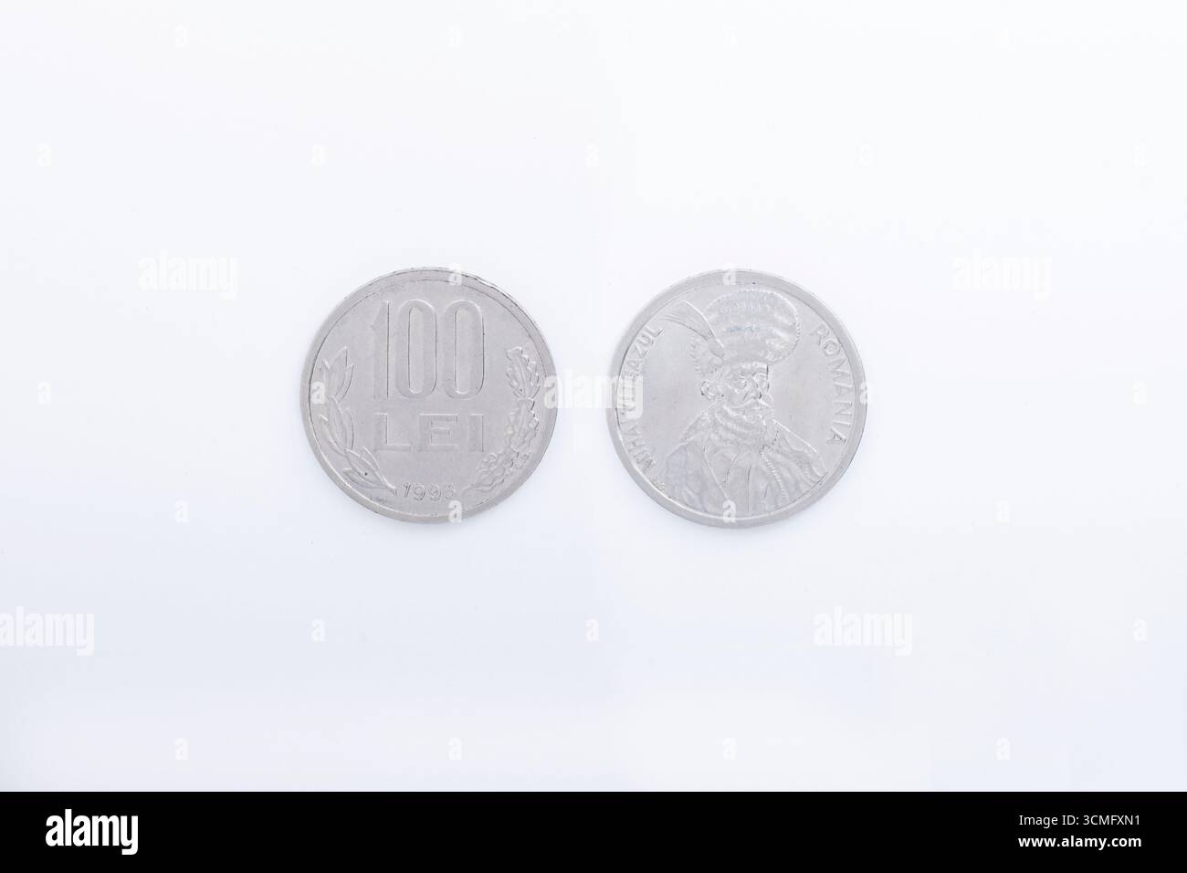 Romanian 100 lei coin from 1993, front and rear Stock Photo - Alamy