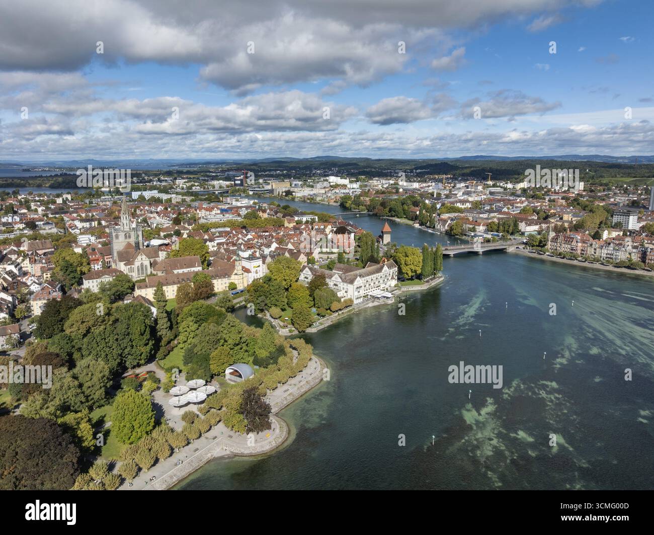 Aerial view of Lake Constance with the Seerhein, also Rhine funnel and ...