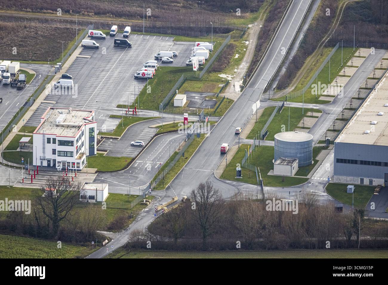 Aerial view of the road narrowing for trucks at the DPD Hamm Depot 0159 ...