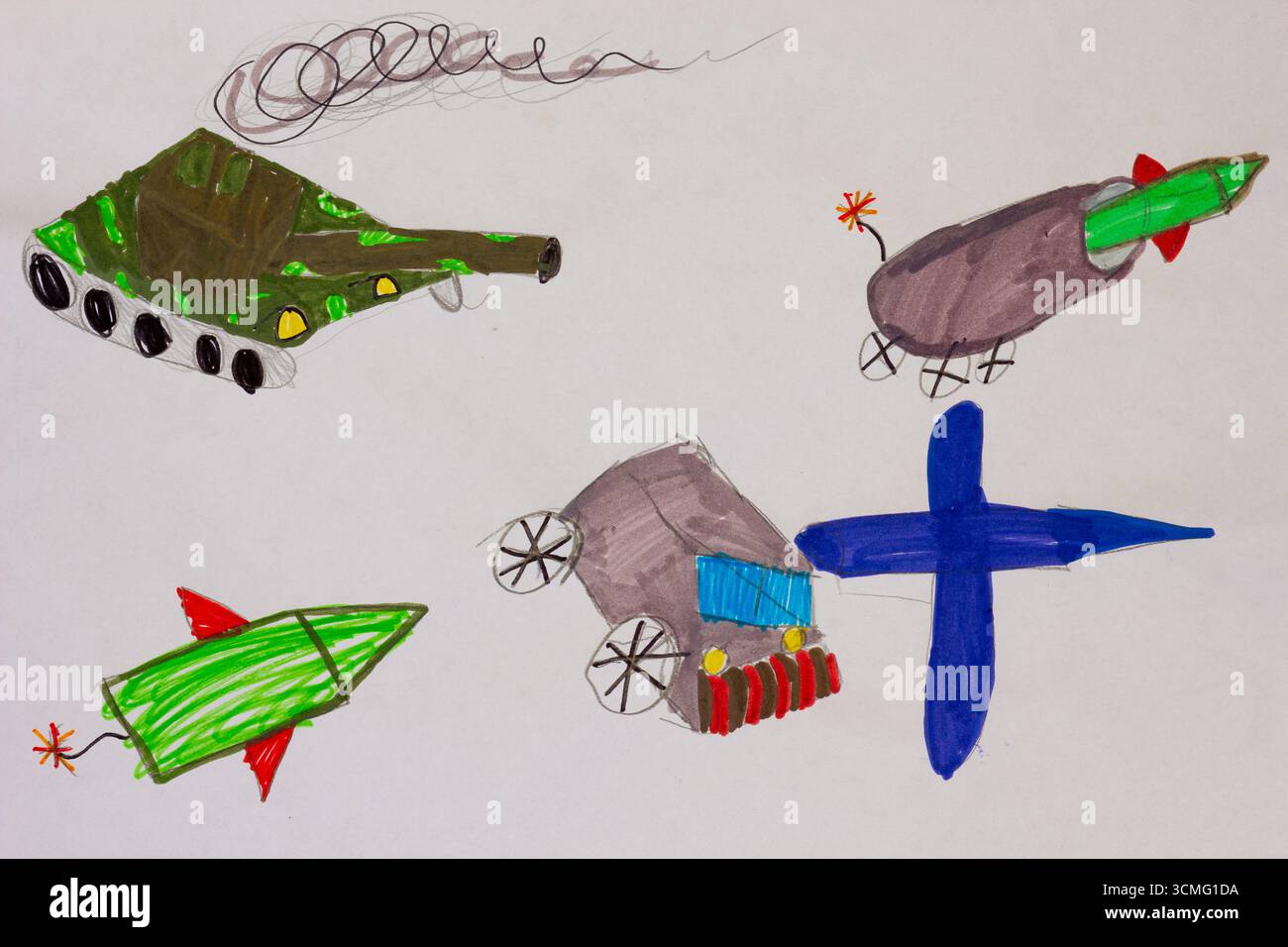 Military hardware drawing by child using felt tip pens Stock Photo - Alamy