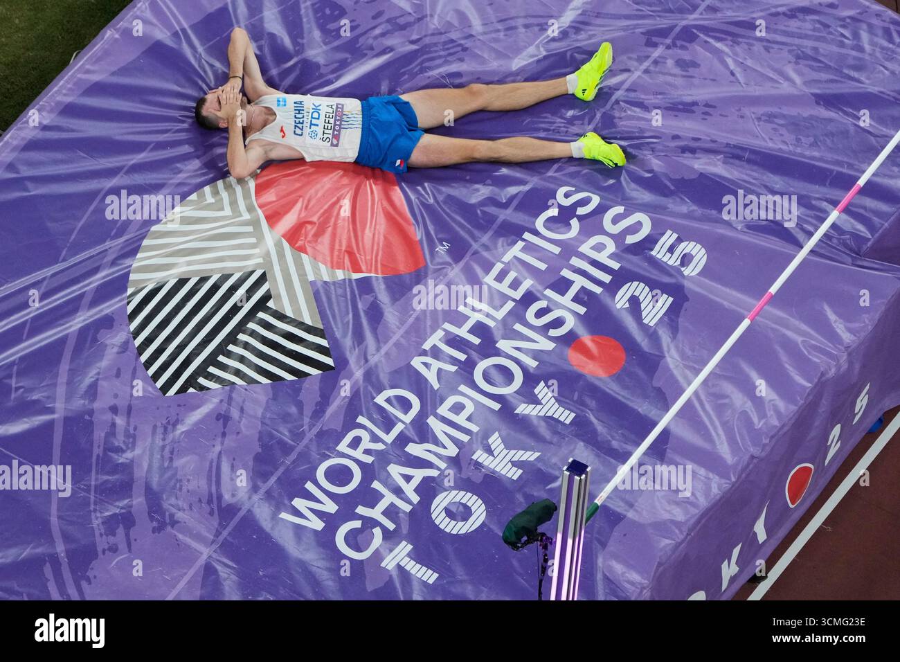 Czech Republic's Jan Stefela reacts after an attempt during the men's ...