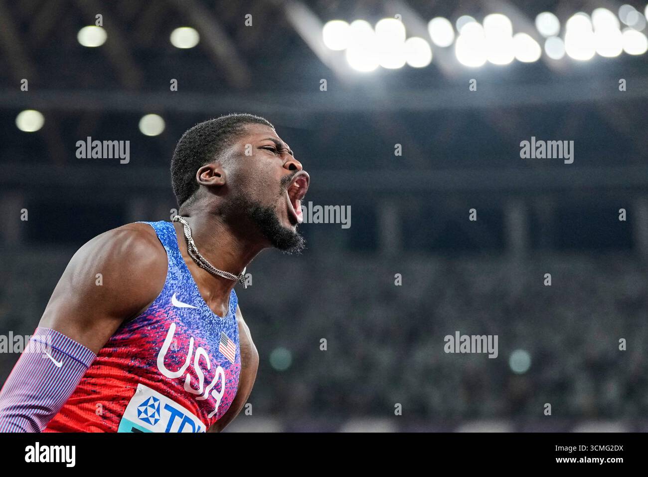 United States' Cordell Tinch wins the gold in the men's 110 meters ...