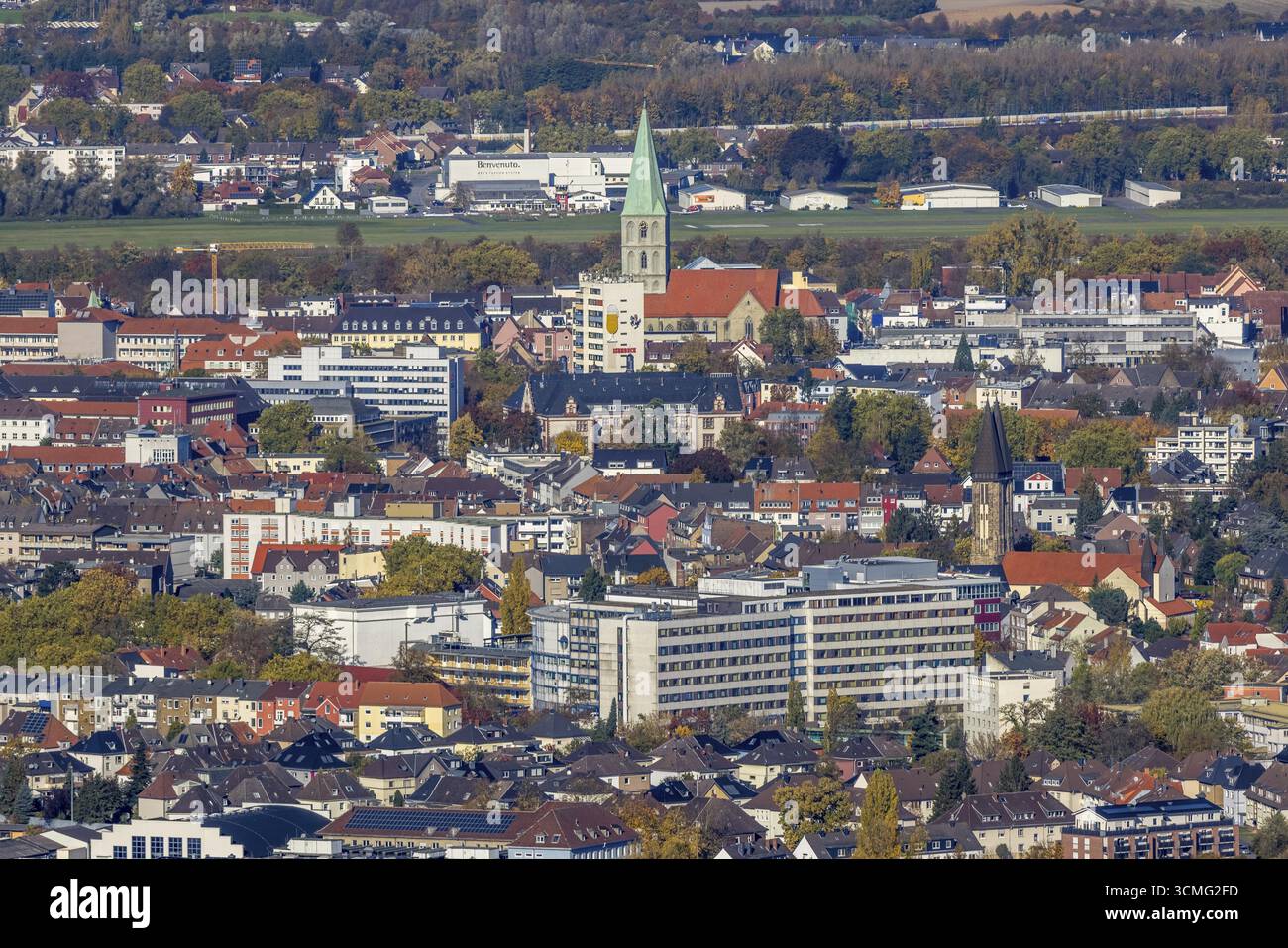 Aerial view, city centre with former Isenbeck brewery site and St. Paul ...