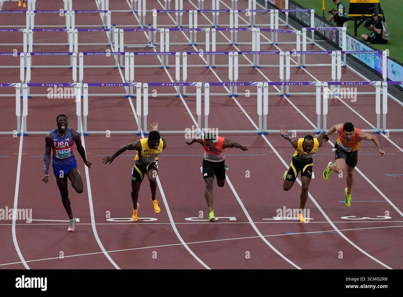 United States' Cordell Tinch, left, Jamaica's Orlando Bennett, Japan's ...