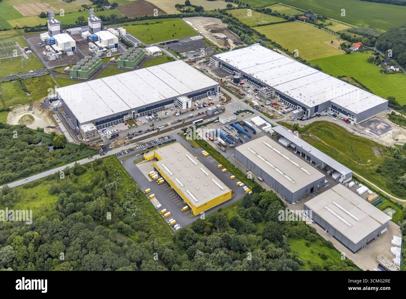 Aerial view, construction site and new building DistributionPark Hamm ...