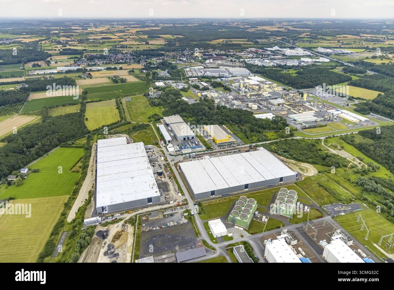 Aerial view, construction site and new building DistributionPark Hamm ...
