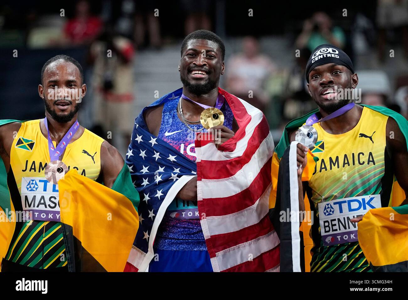 Bronze medalist Jamaica's Tyler Mason, gold medalist United States ...