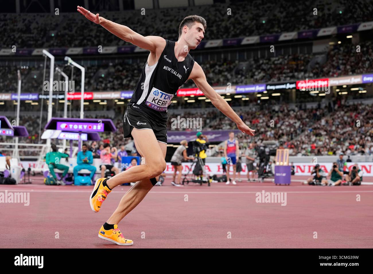 New Zealand's Hamish Kerr reacts in the men's high jump final at the ...