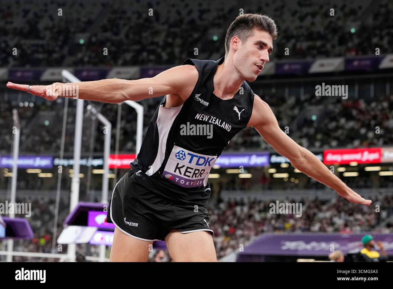 New Zealand's Hamish Kerr reacts in the men's high jump final at the ...